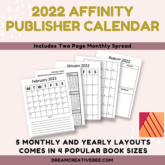 2022 Affinity Publisher Calendar Dream Creative Bee